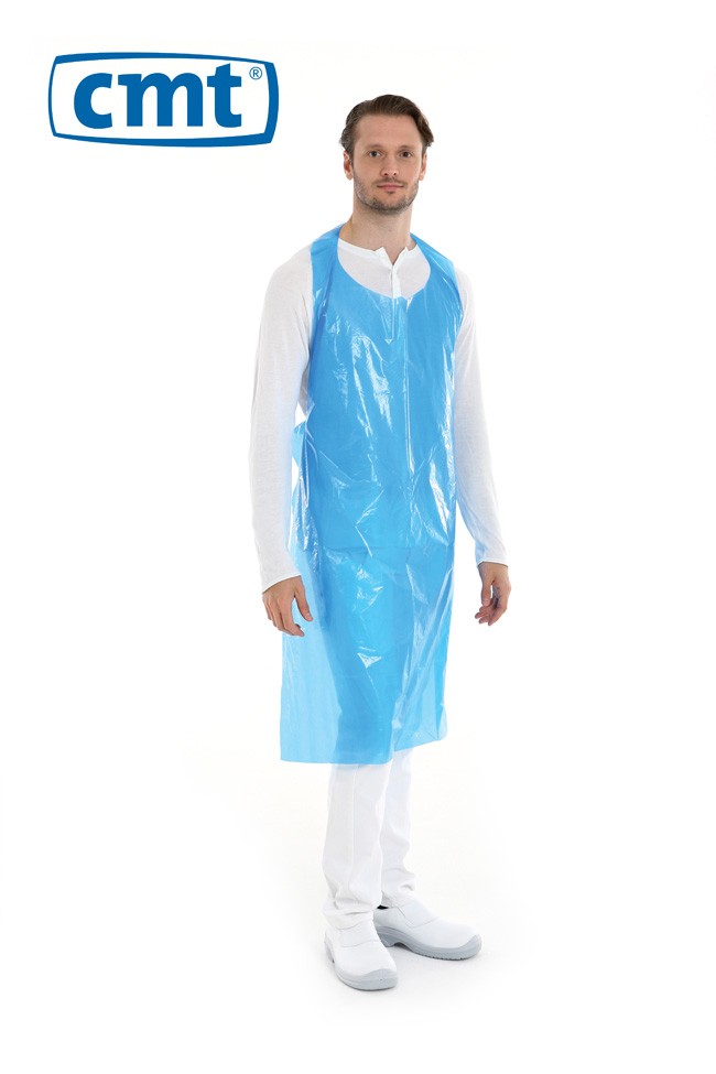 CMT Schort PE op rol 125 x 80 cm, 20 my, kleur blauw (doos 5 x 100 stuks)